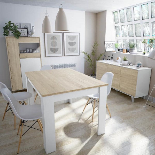 Salle à manger complète Blanc et Chêne clair - STOCKTON - Table de ...