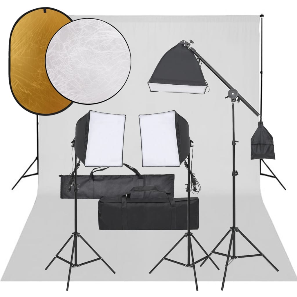 Kit de studio photo avec éclairage toile de fond et réflecteur vidaXL ...