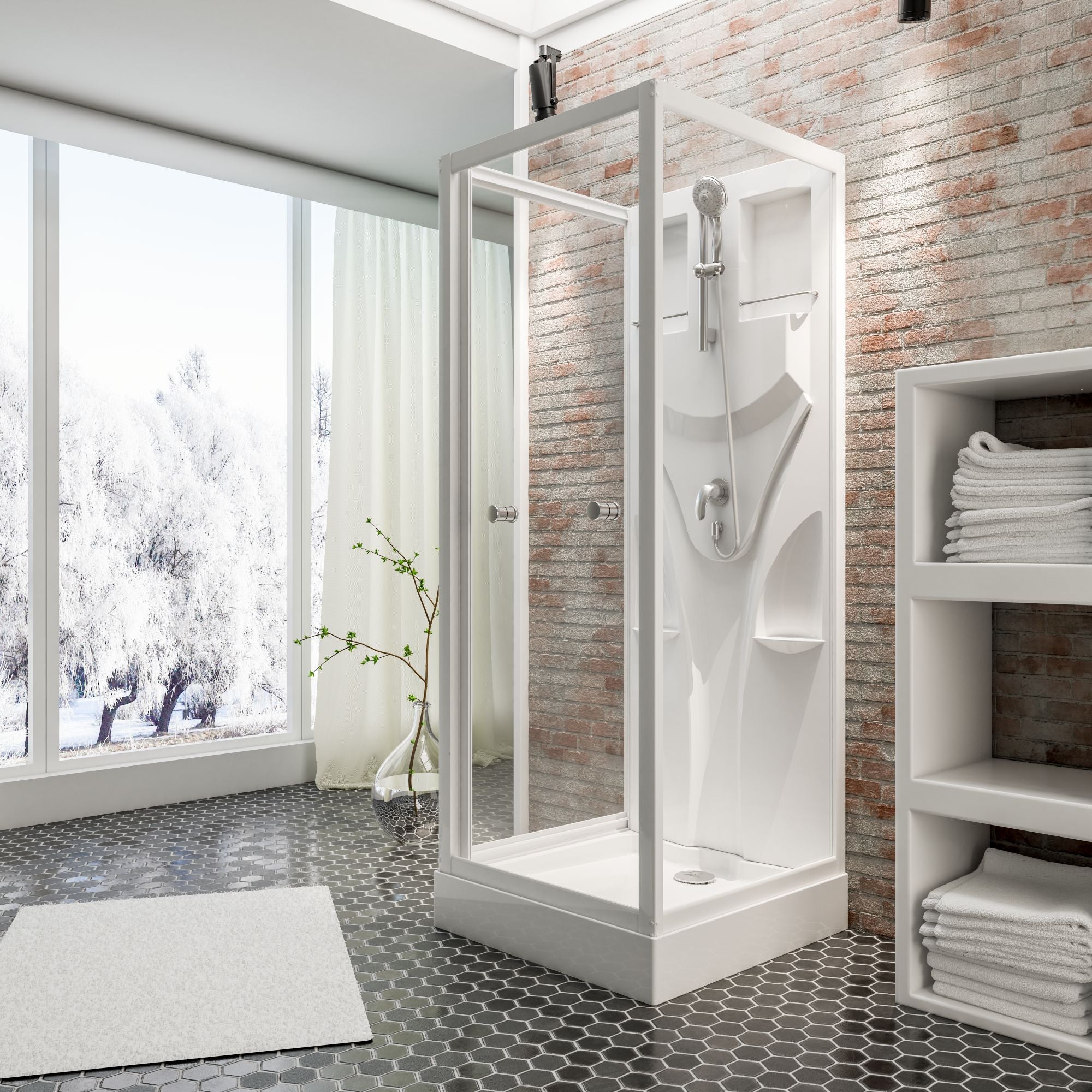 Cabine de douche carrée L.80 x l.80 cm, transparent blanc, cabine ...