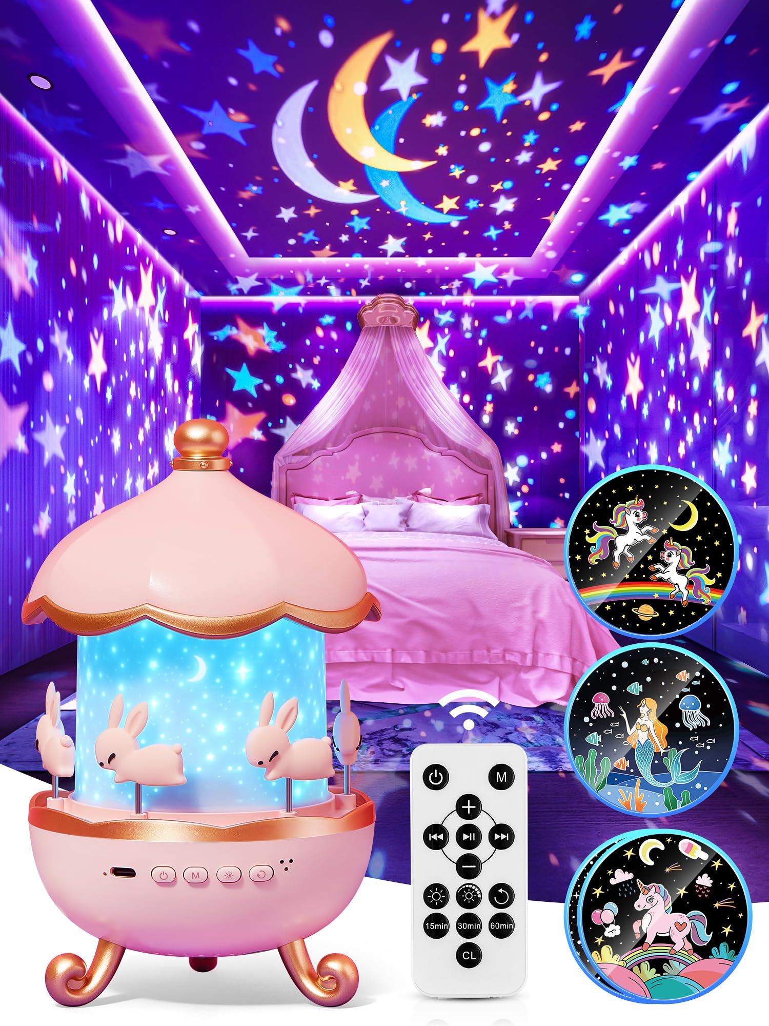 Carousel Star Projector pour Plafond - Rotation 360°, Haut-parleur ...