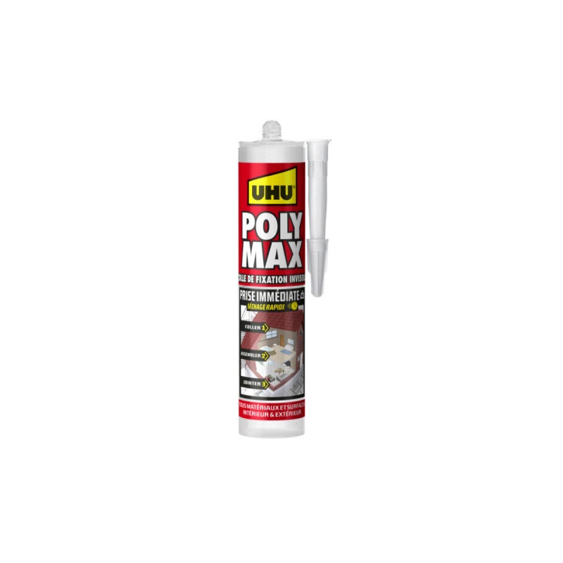 Colle Mastic Prise Immédiate Polymax UHU Invisible cartouche - 300 g ...