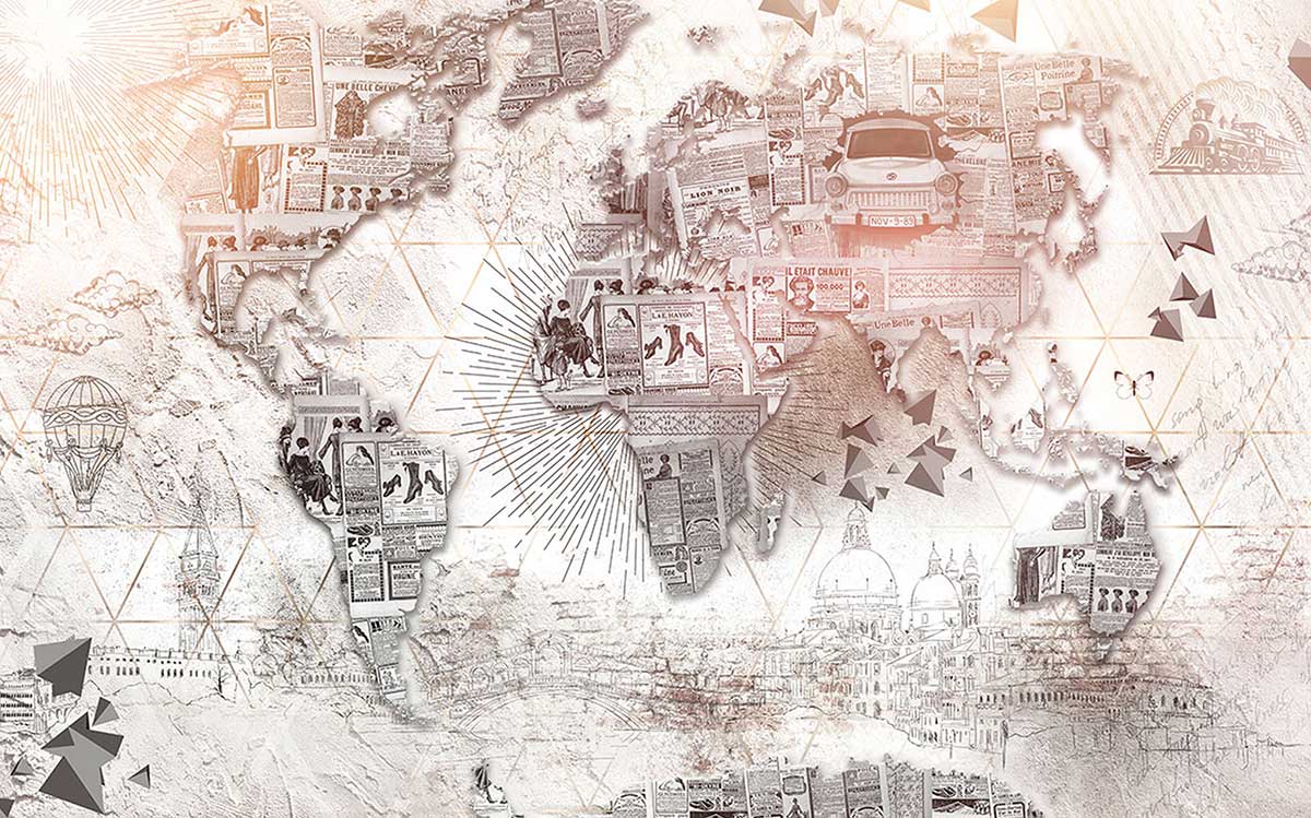 Cuadro mente collage de papel mapa del mundo - 80x50 cm | Leroy Merlin