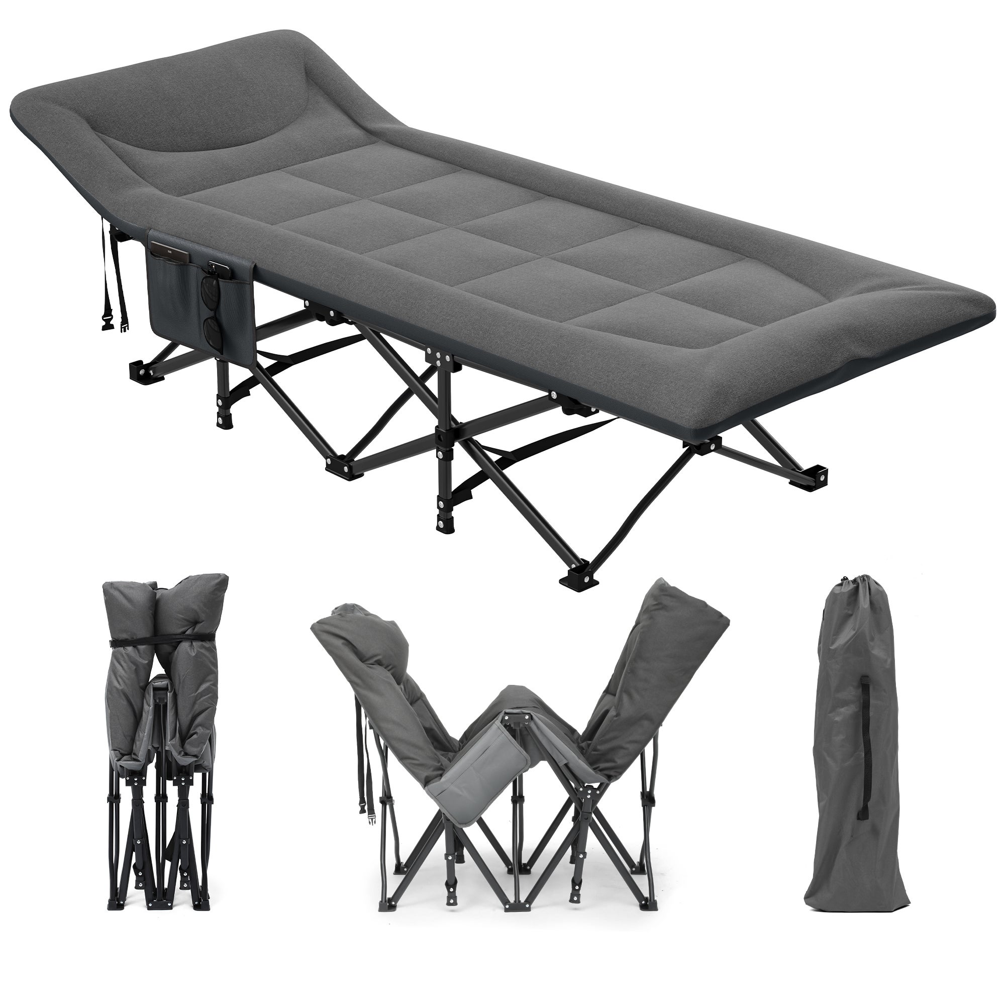Lit de Camping - Pliant pour Adultes - Capacité de 250 kg - Gris - avec ...