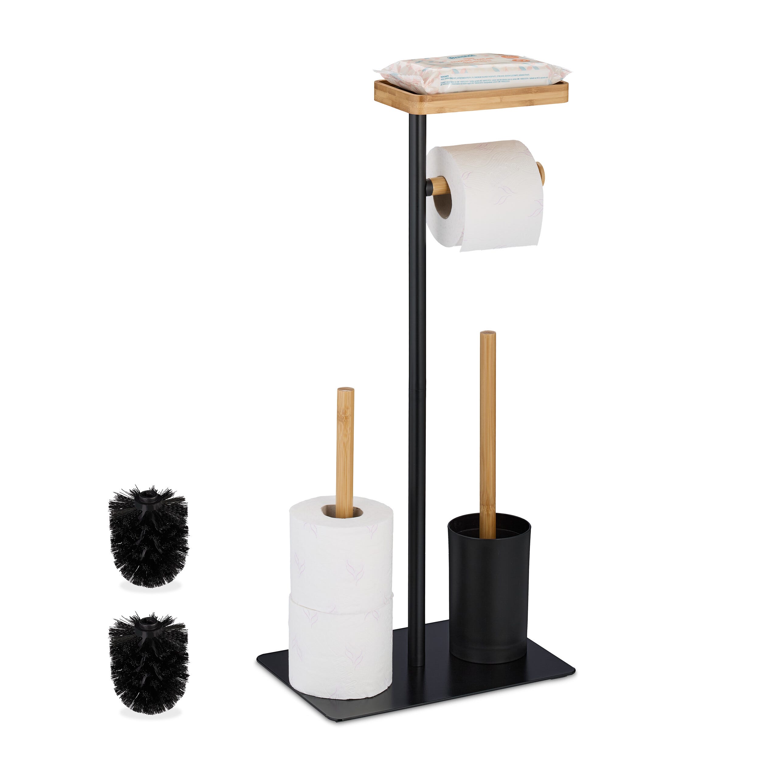 Relaxdays Serviteur WC, bambou, fer, support non fixe, brosse et porte ... Relaxdays Serviteur WC, bambou, fer, support non fixe, brosse et porte ...