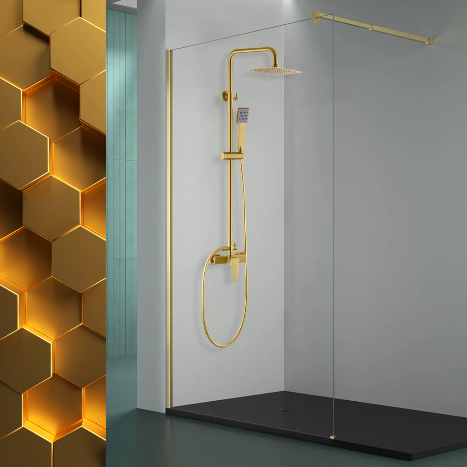 Mampara de ducha Panel Fijo, Fácil instalación SOULBATH GOLD Vidrio de ...