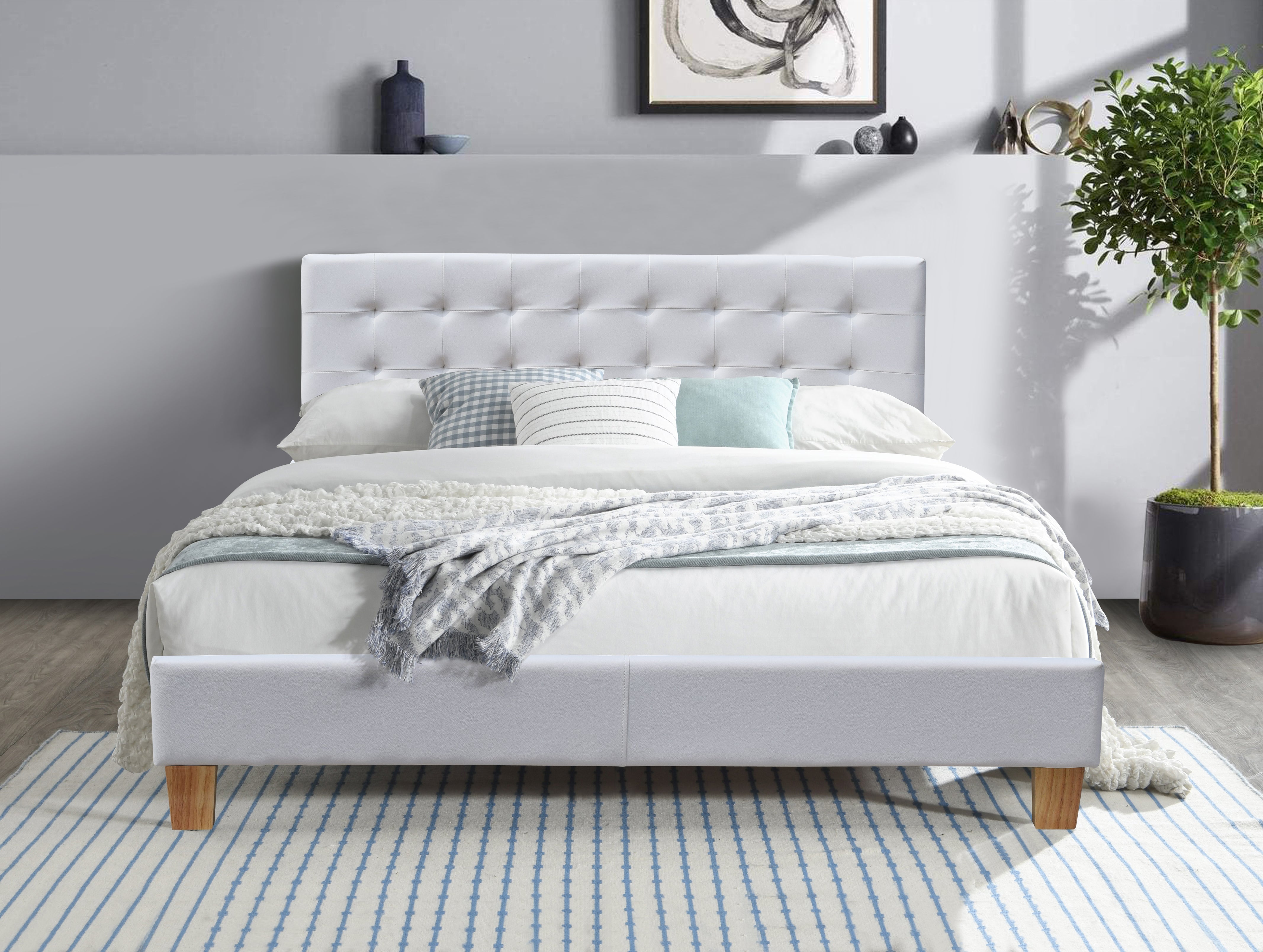 Lit Blanc Confortable avec Sommier Tête de Lit Capitonnée 120x190 10 cm ...