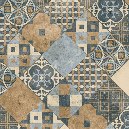 Sol PVC - Carreaux Art Déco - Marron et Bleu Gris - Rouleau de 3m x 17m ...