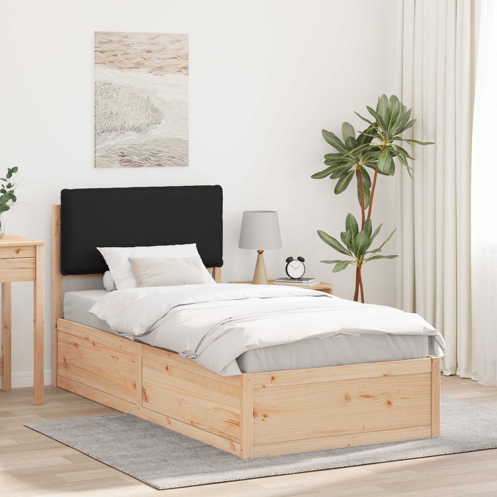 Estructura de Cama con Cabecera Tapizada Negro 90 x 190 cm | Leroy Merlin