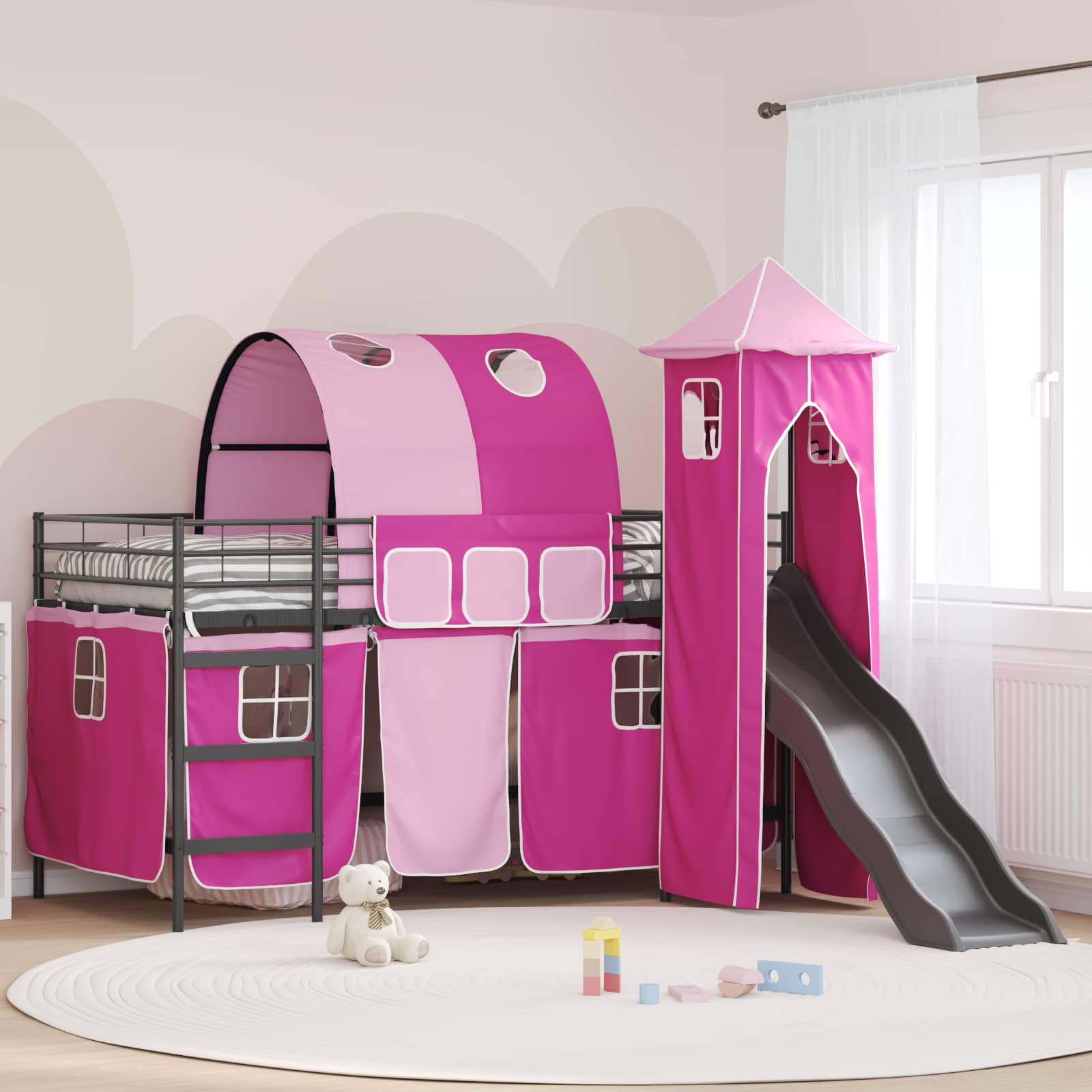 Estructura de litera para niños Negro y Rosa 107 x 203 cm Metal | Leroy ...