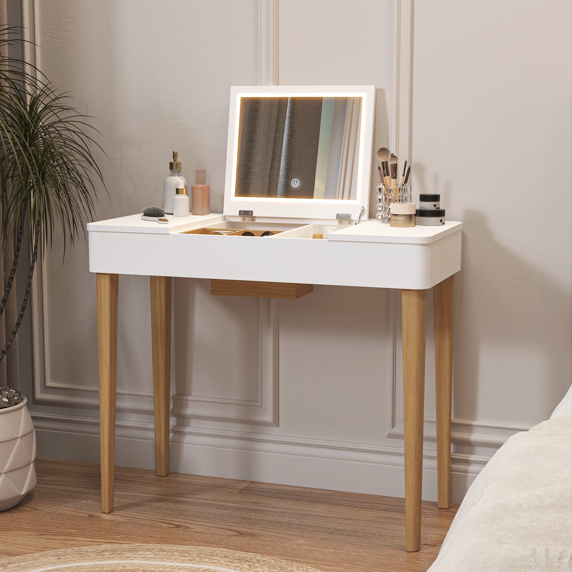Coiffeuse moderne Convertible en bureau, coiffeuse avec miroir LED ...