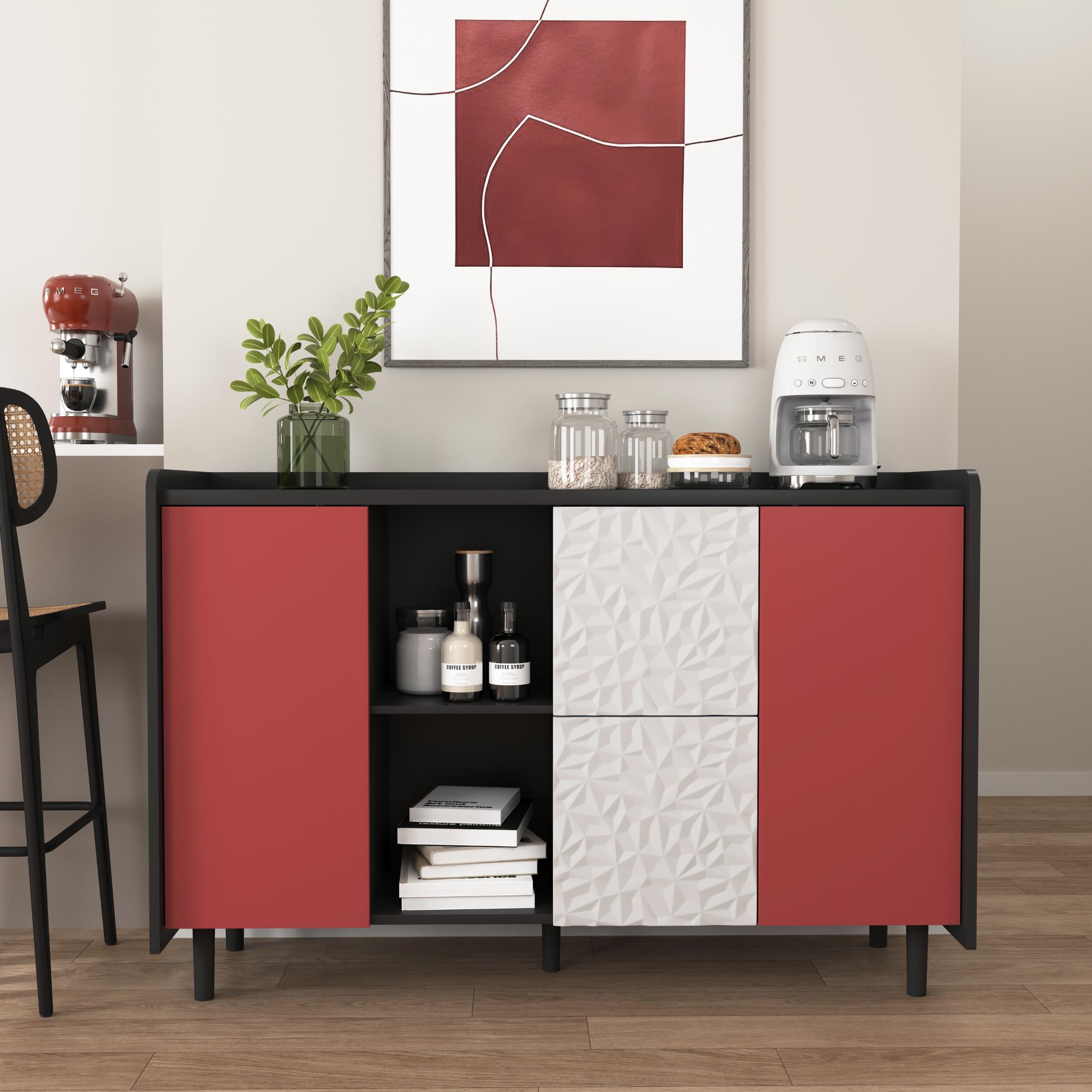 Buffet Sideboard Moderno - 40x120x80 cm (AxLxH) con 2 Cajones y Espacio de Almacenaje Abierto ...