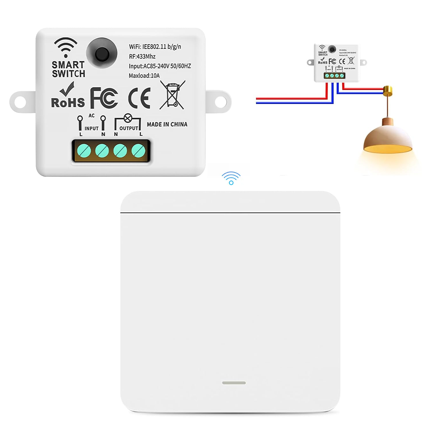 Interrupteur sans fil avec récepteur, 433 MHz, AC85-265 V, interrupteur va-et-vient sans fil ...