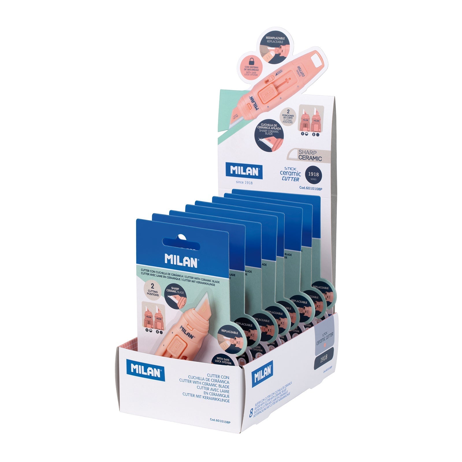 MILAN 6010108P - Caja 8 Cutters Pequeño Hoja Cerámica Edición STICK ...