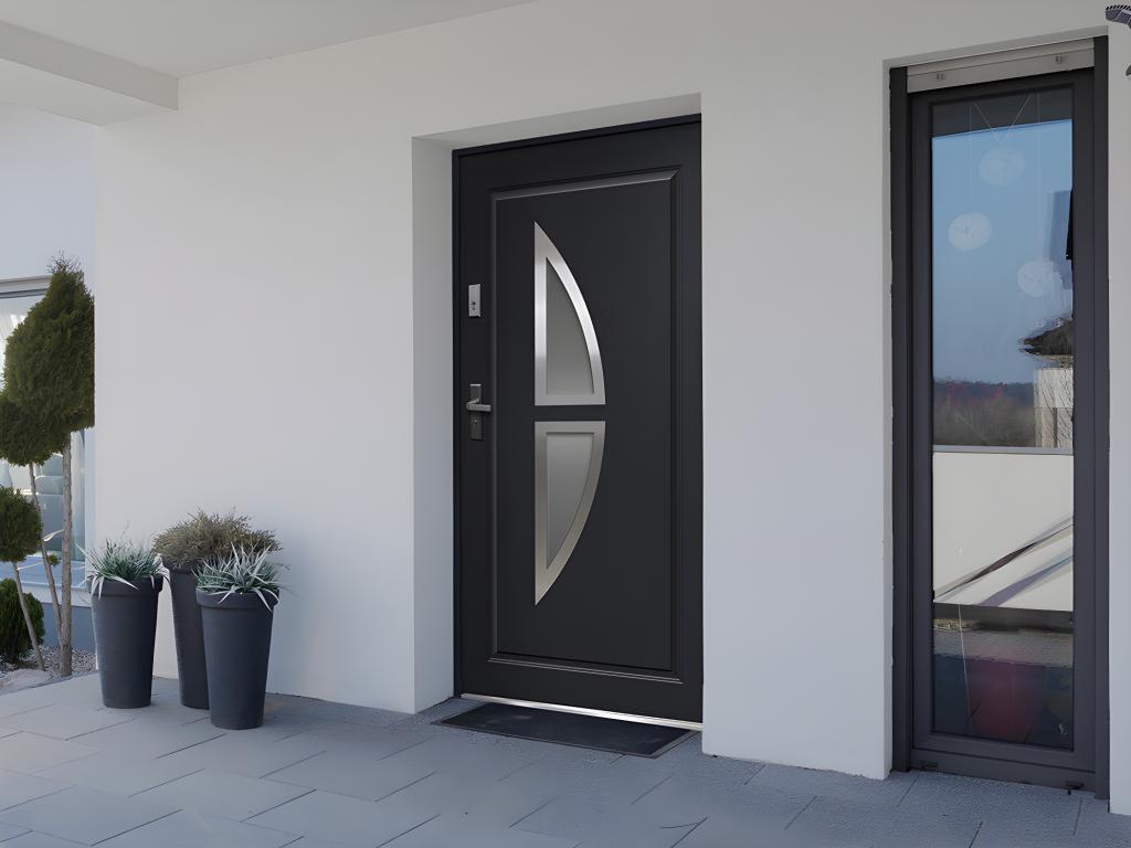 Porte d'entrée en acier vitrée avec inox H207 x L100 cm anthracite ...
