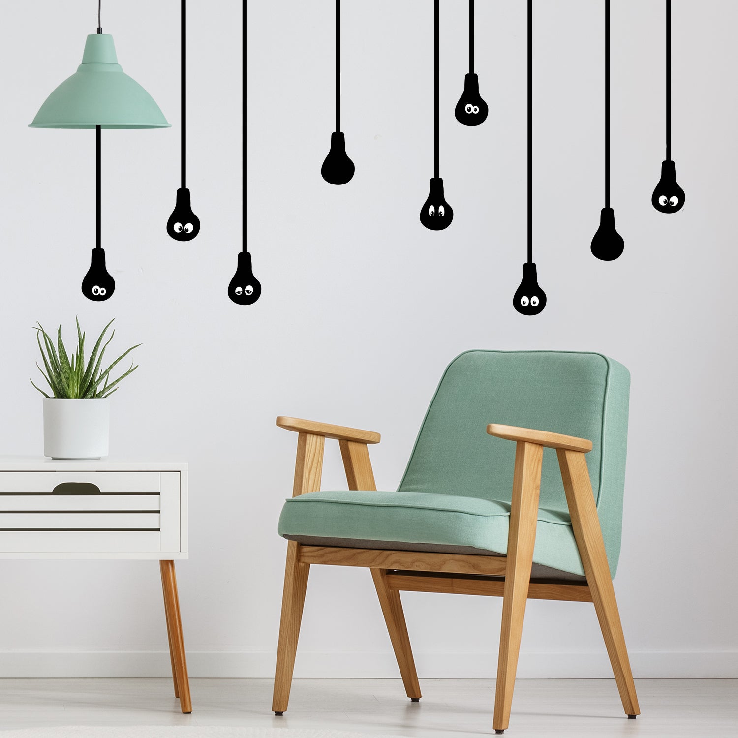 Sticker décoratif autocollant, dessin ampoule avec des yeux style bande ...