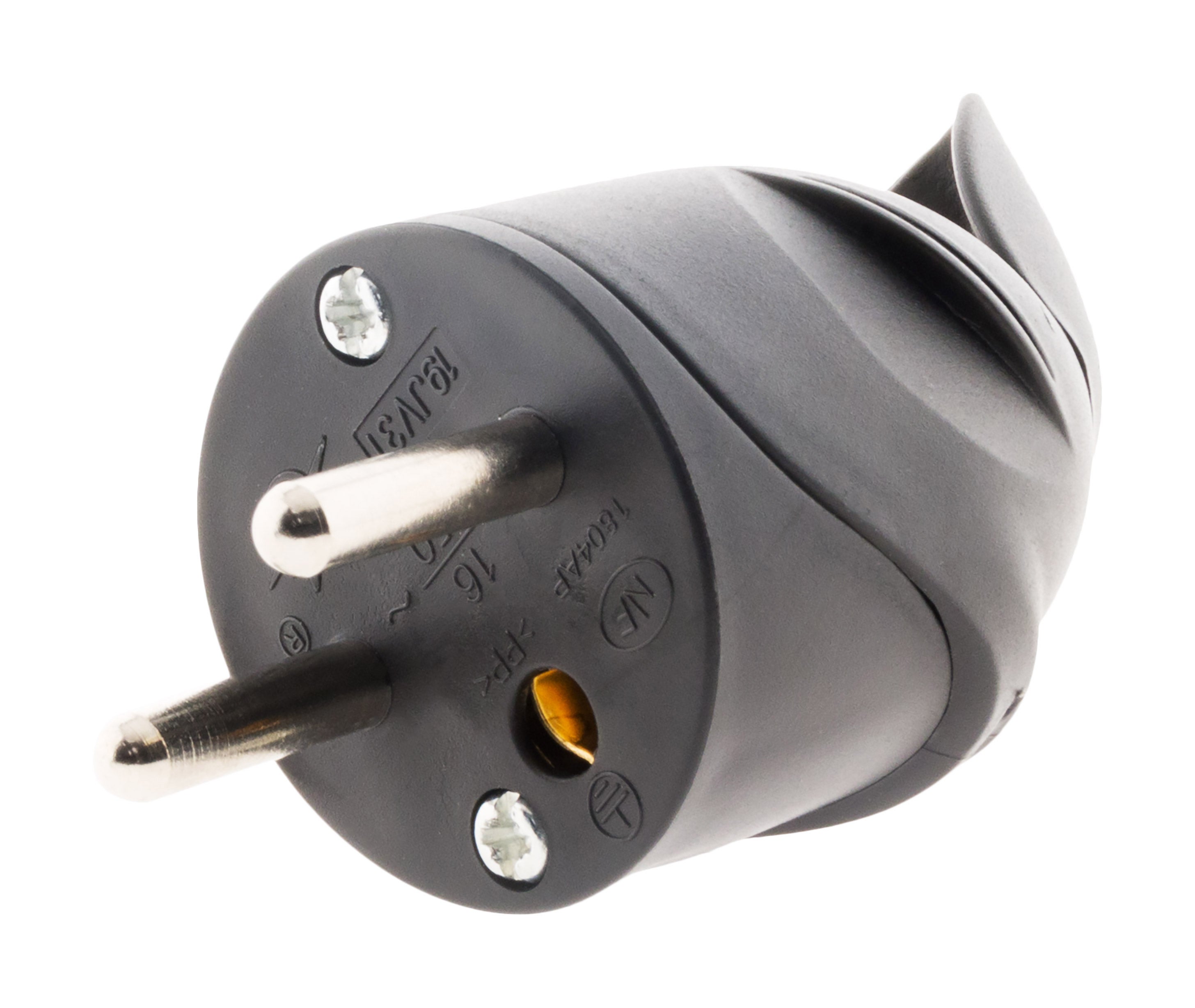 Enchufe macho acodado 2P+T 16A - Negro - Zenitech | Leroy Merlin