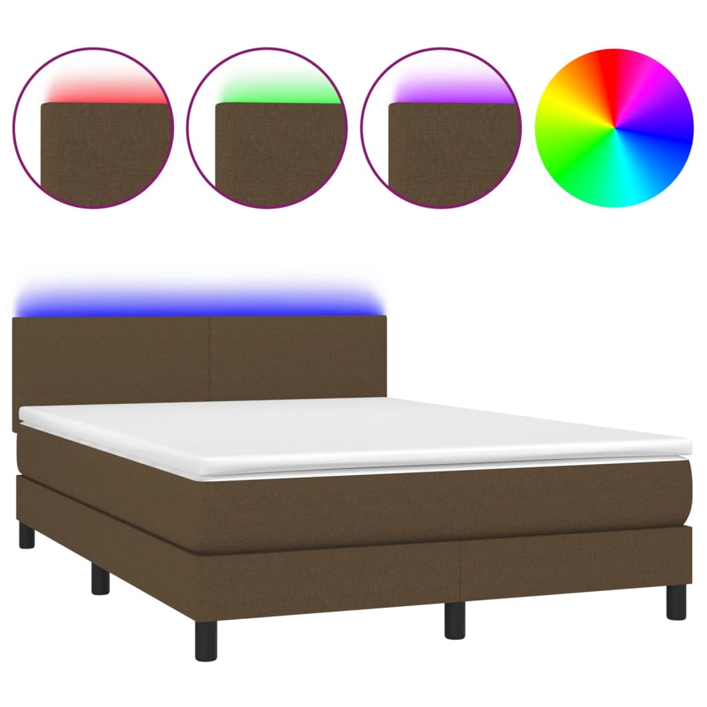Lit Double | Lit Adulte | Sommier à lattes de lit matelas et LED Marron ...
