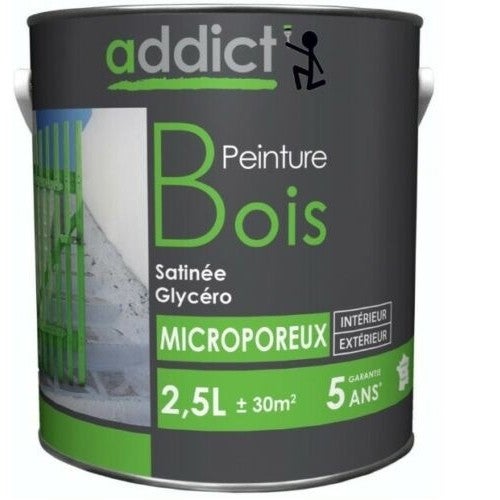 Peinture spéciale bois glycéro Blanc satin 2.5L ADDICT microporeux intérieur extérieur | Leroy ...
