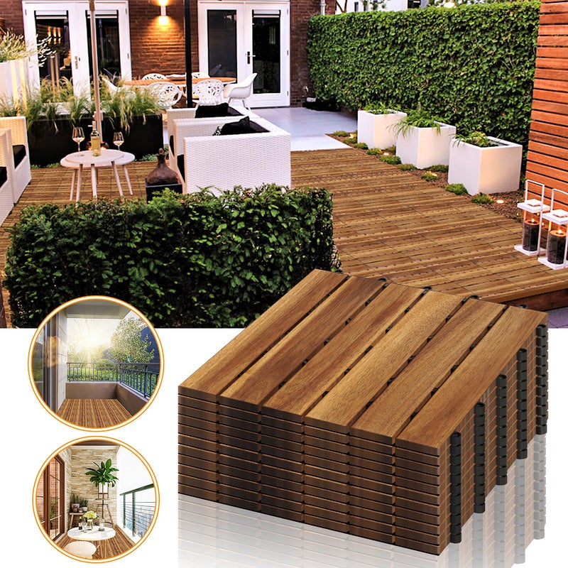 Dalles de terrasse Carreaux de terrasse 22 pcs Acacia Kit tuiles de ...