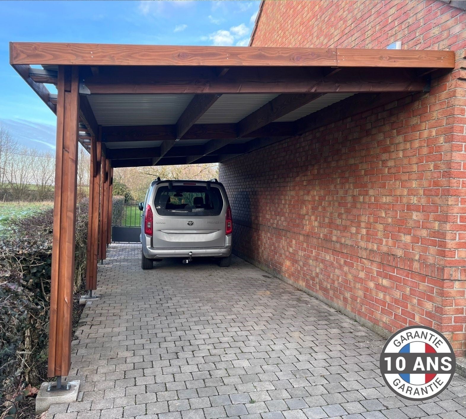 Carport adossé toit plat 500cmx950cm, bois DOUGLAS Français (Charpente ...