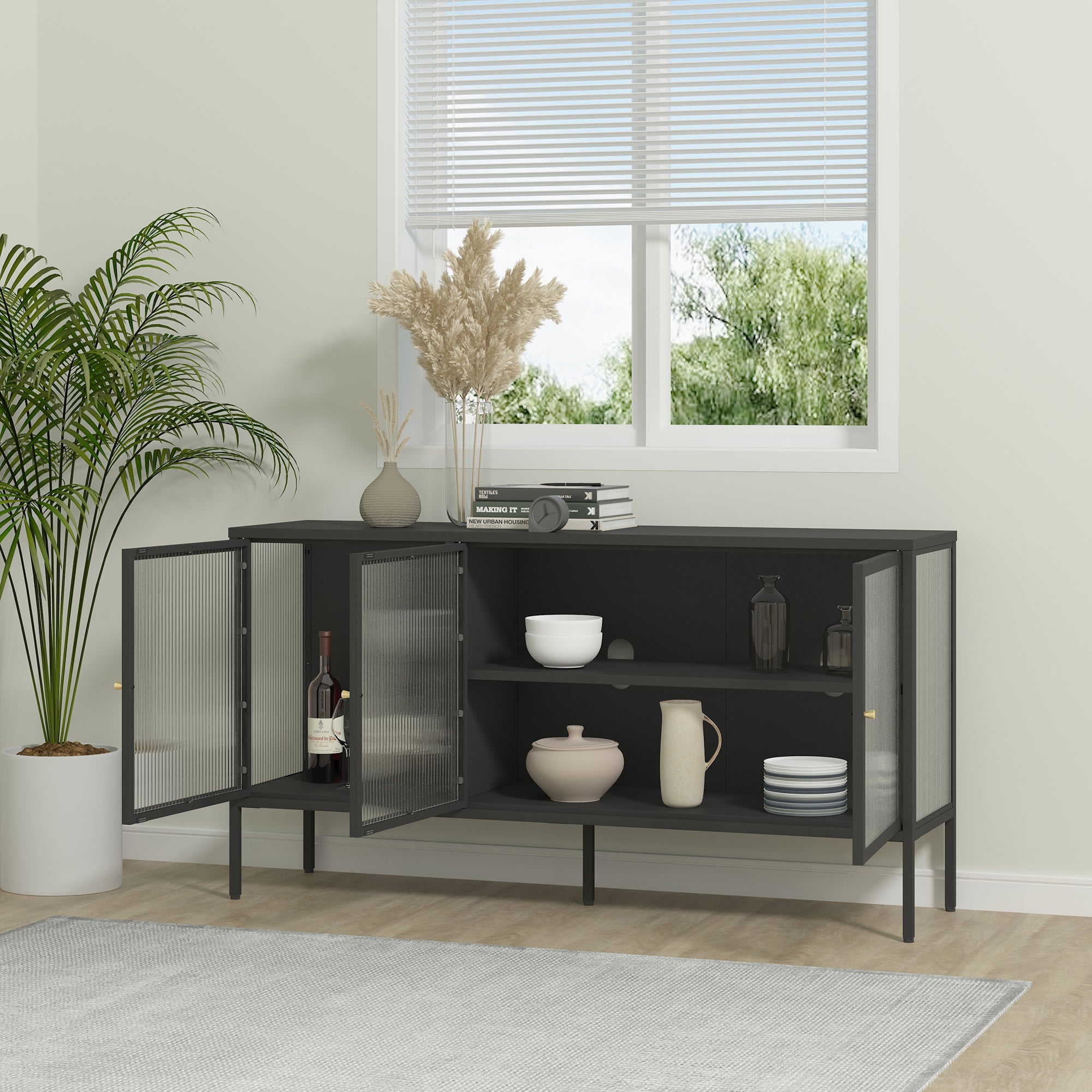 Vitrina Vinterhavn con 3 puertas 3 compartimentos acero 80x150x40cm ...