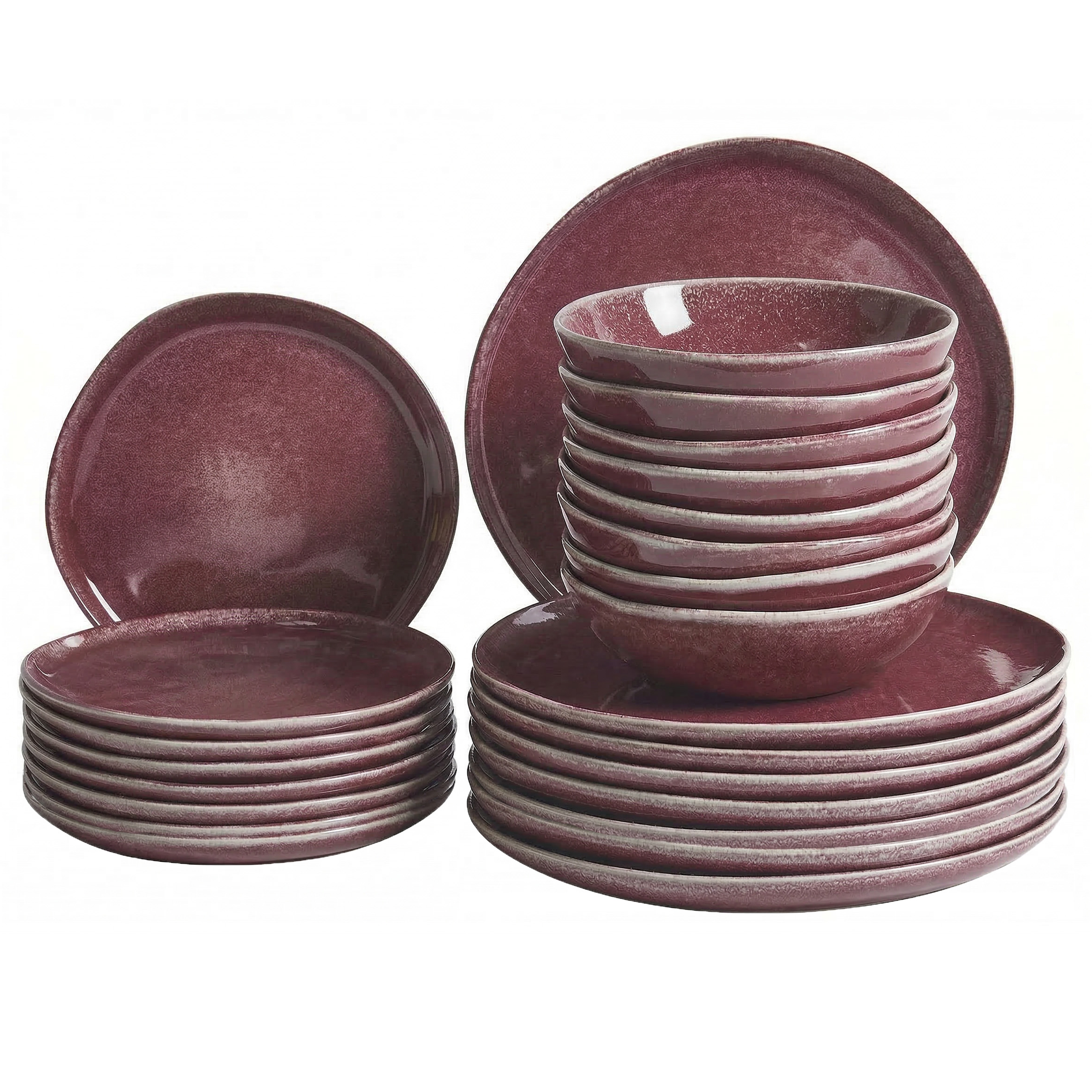 Set de 24 couverts de table HOPS Grès Rouge Bordeaux | Leroy Merlin