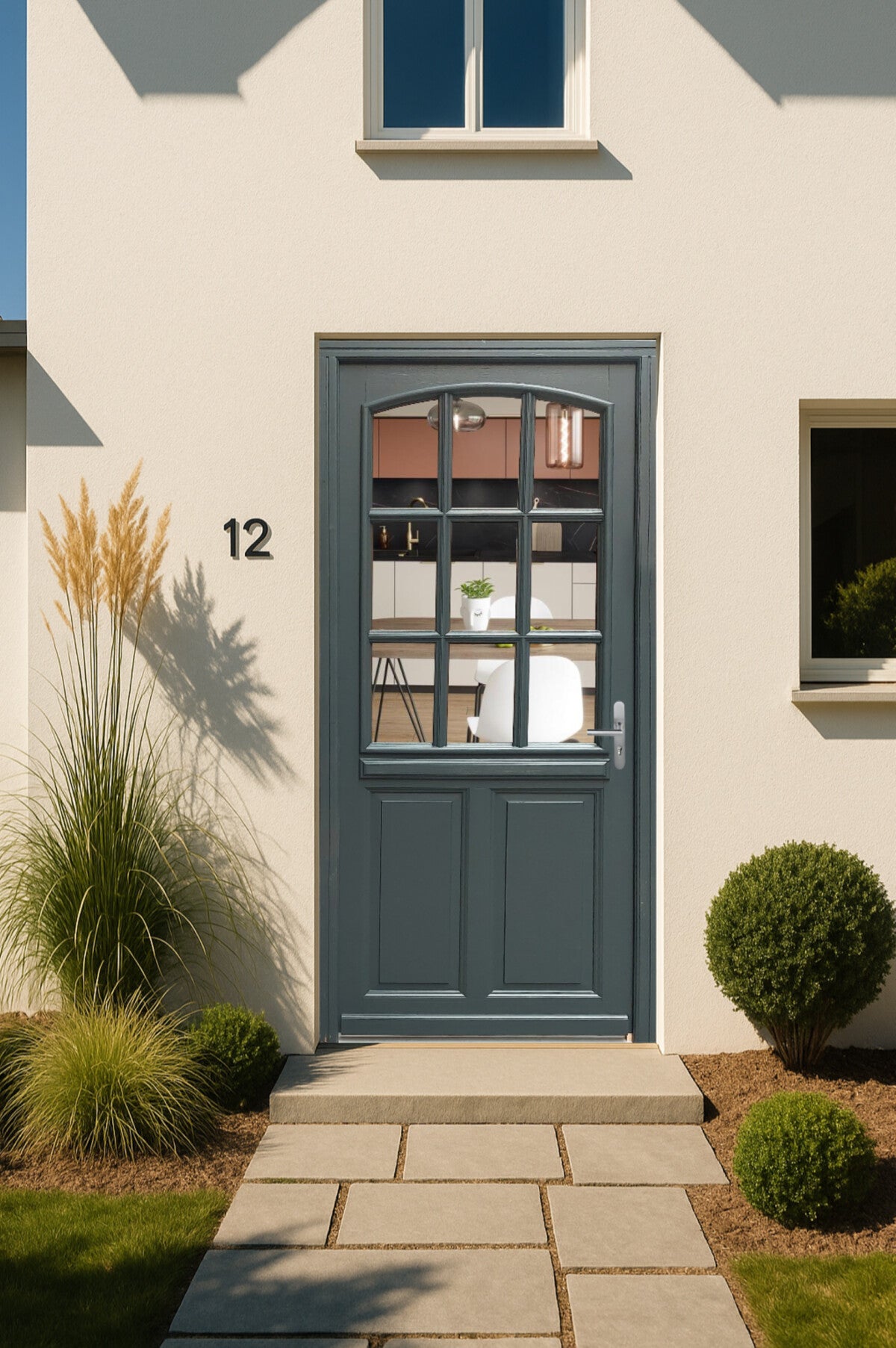 Porte D'entrée Bois Vitrée Alexa Gris Ral7016, H.215xl.90 Côte Tableau ...
