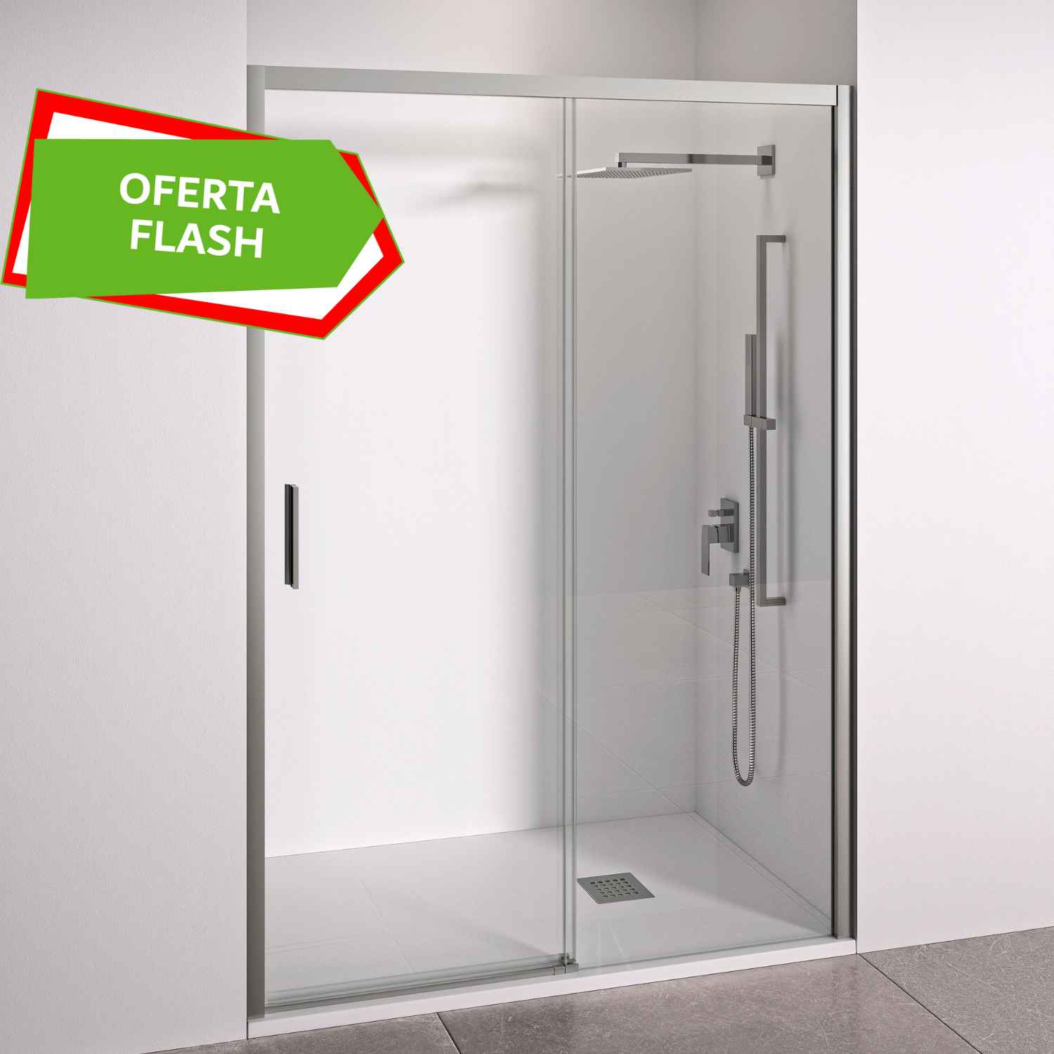 Paroi de douche frontale coulissante + fixe - Verre trempé 6mm anticalcaire - Argent Brillant ...