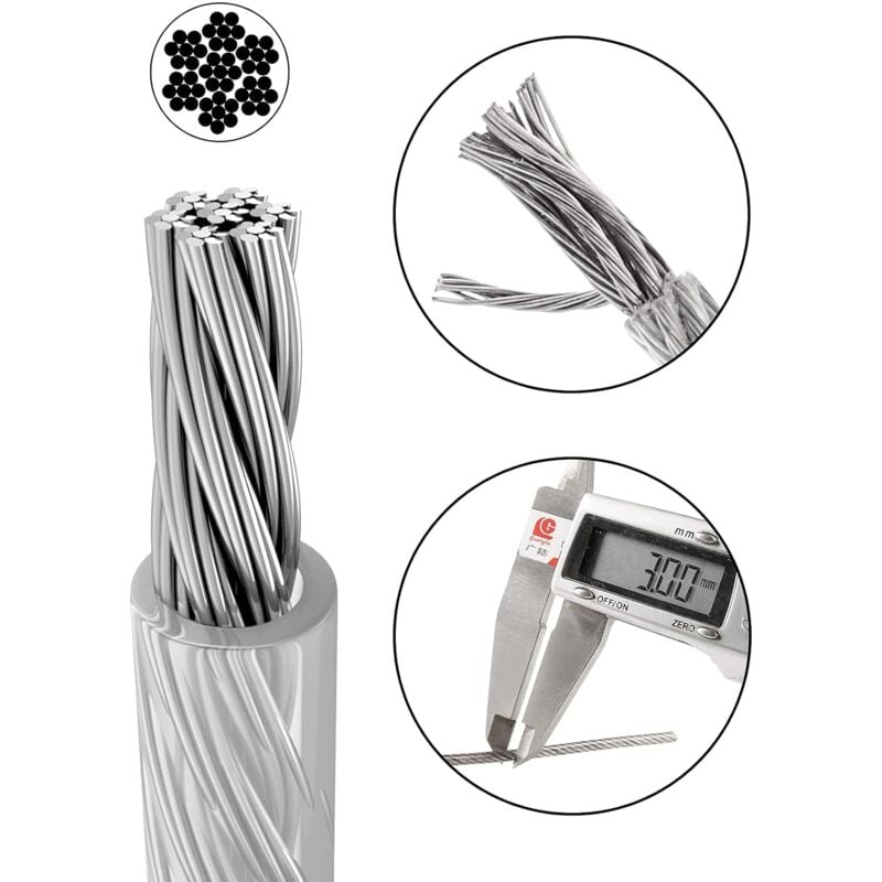 Câble Inox 30M Ø3mm – Kit Fil à Linge avec Serre-Câbles, Cosses ...