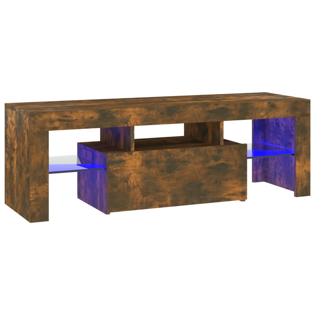 Mueble de TV con iluminación LED roble ahumado 120x35x40 cm | Leroy Merlin