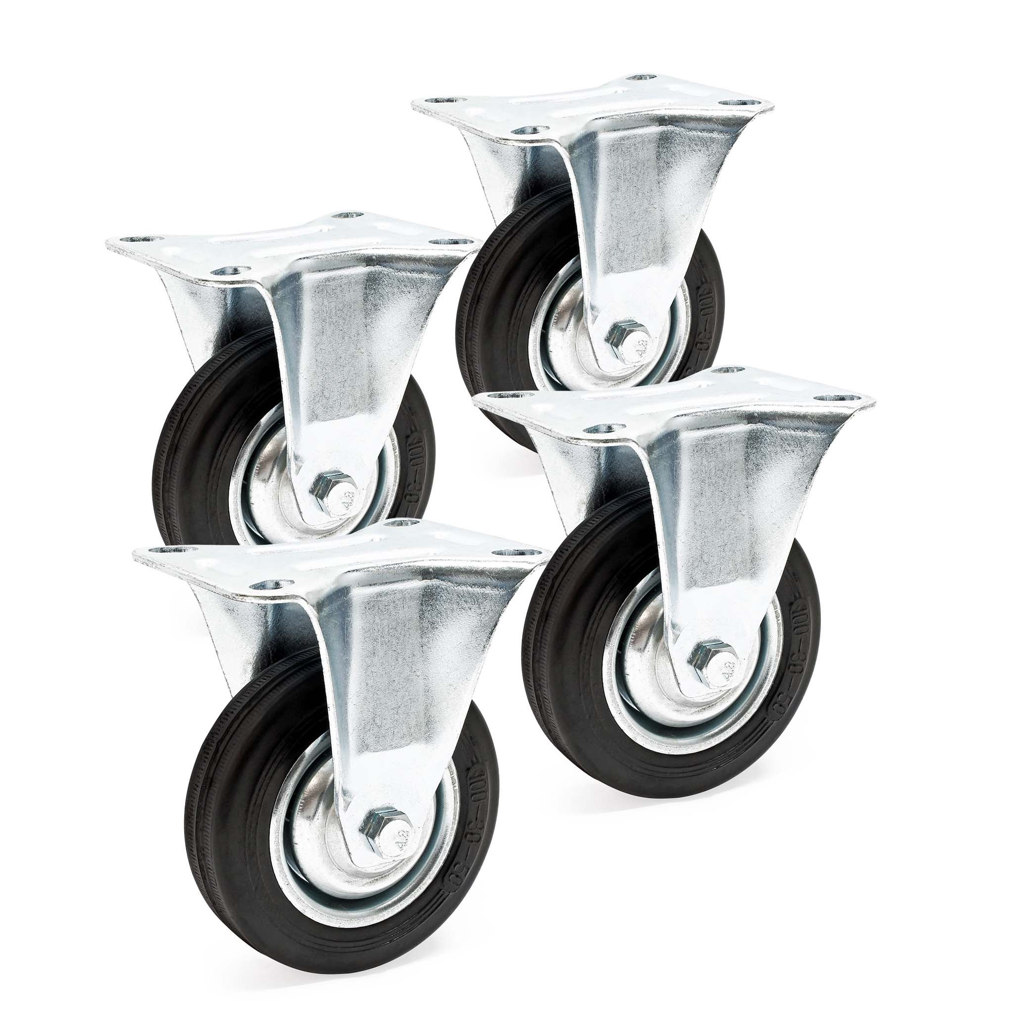 Wiltec Kit de 4 Roulettes fixes – Ø 100 mm – Capacité de charge 70 kg ...