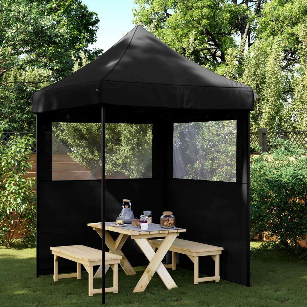 Carpa para fiestas retráctil plegable 2 paredes laterales negro | Leroy ...