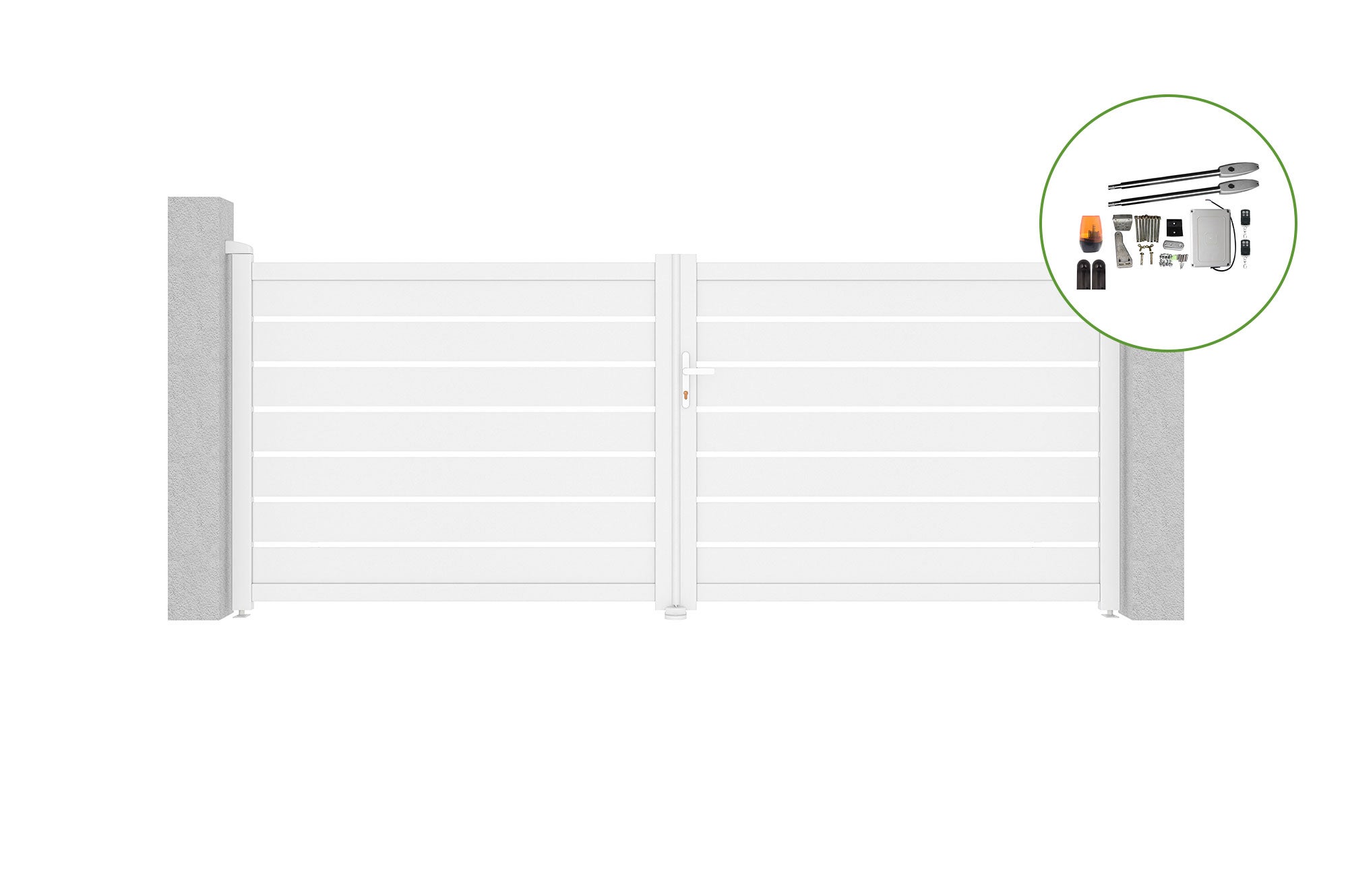 Portón abatible 3,5m VOGEL H.140cm aluminio blanco + motorización ...