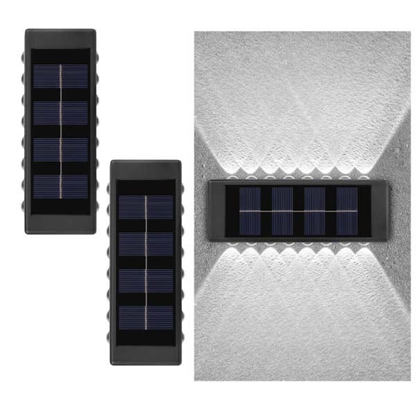 2 focos solares de pared - 16 LED, aplique de pared, luz blanca, doble ...