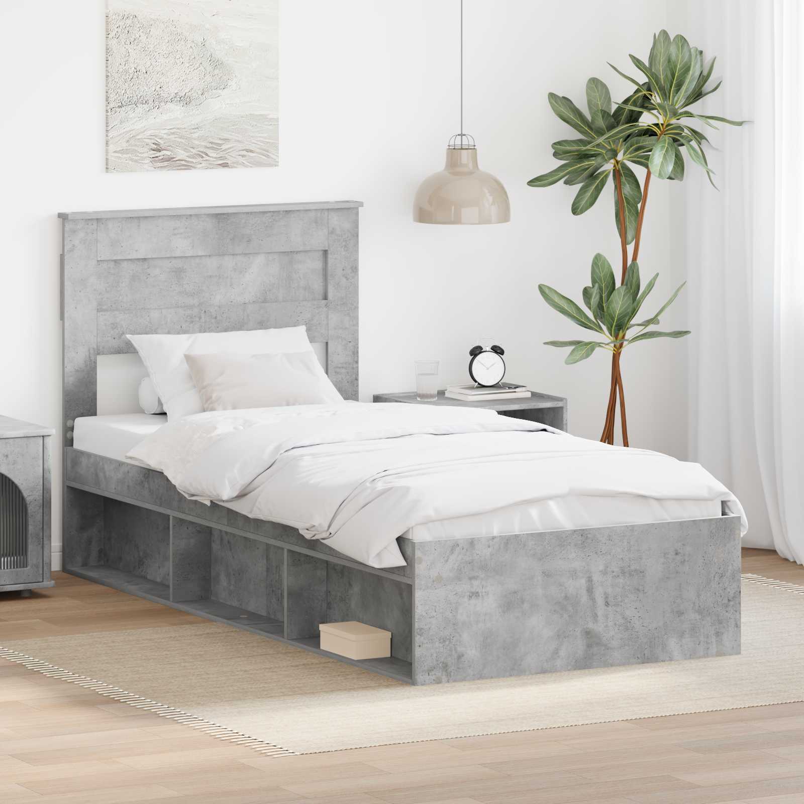 Estructura de cama con cabecera Gris concreto 75 x 190 cm | Leroy Merlin