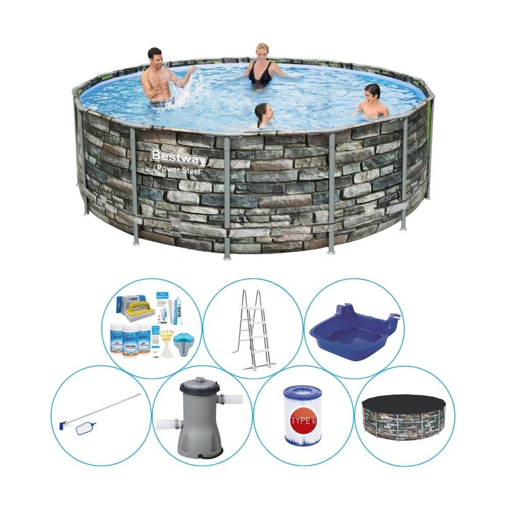 Paquet de piscine tout en 1 - Bestway Power Steel Ronde 427x122 cm ...