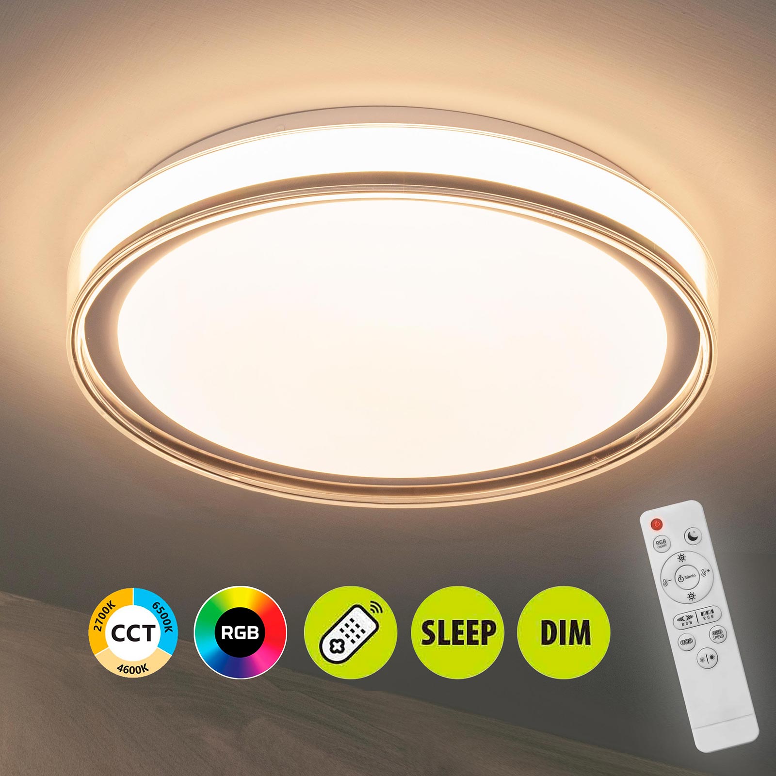 PLEADA Plafoniera LED 36W RGB CCT elegante lampada tonda soffitto ...