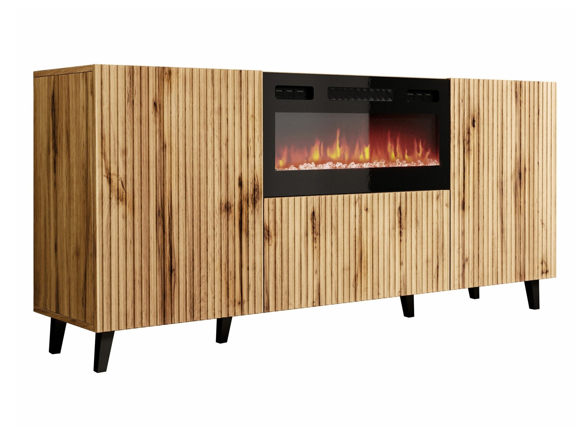 Buffet Remeta 106, Chêne wotan, Noir, 83x181cm, Le nombre de portes: 3 ...