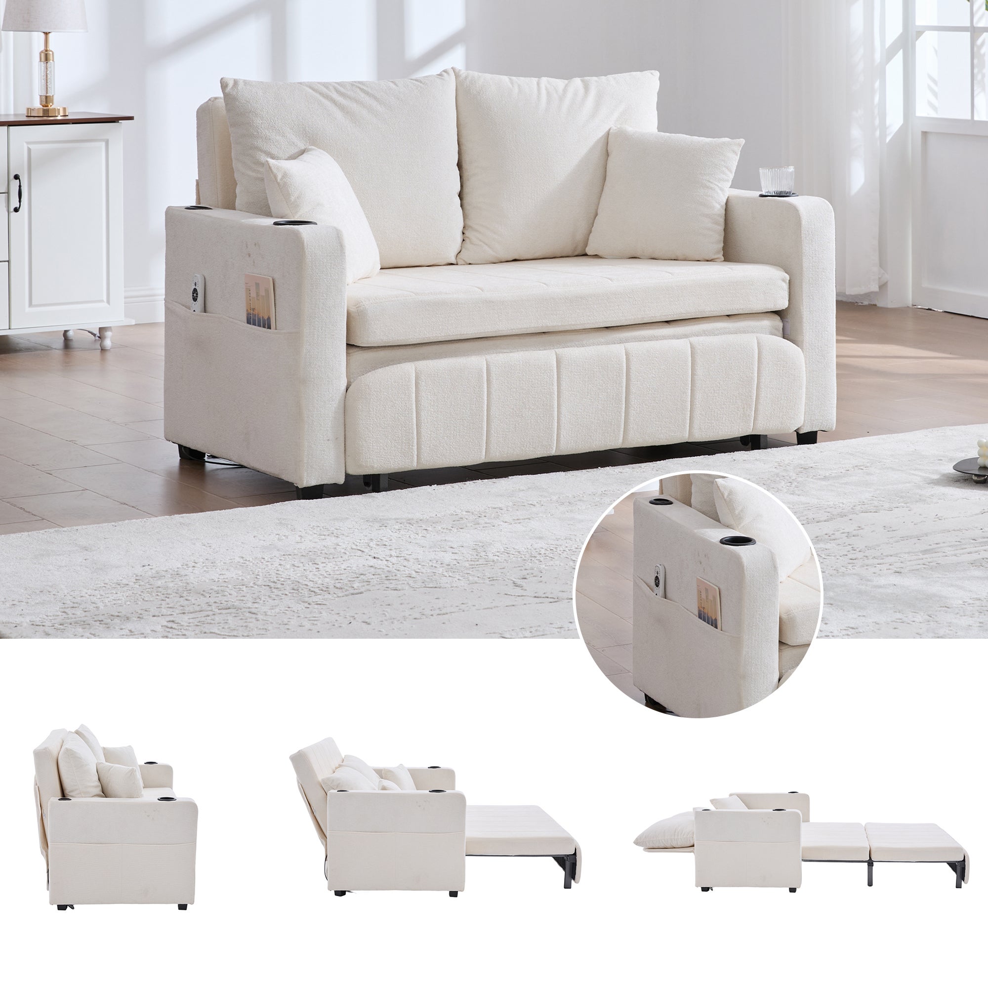 Canapé multifonctionnel 2 en 1 - Pliable + Lavable + USB + Rangement ...