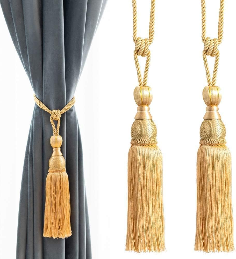 Or, 1 paire de 2 attaches de rideaux avec cordon, pompon et boule ...