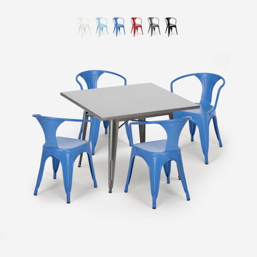 Table 80x80 + 4 chaises en acier style cuisine bar restaurant century ...