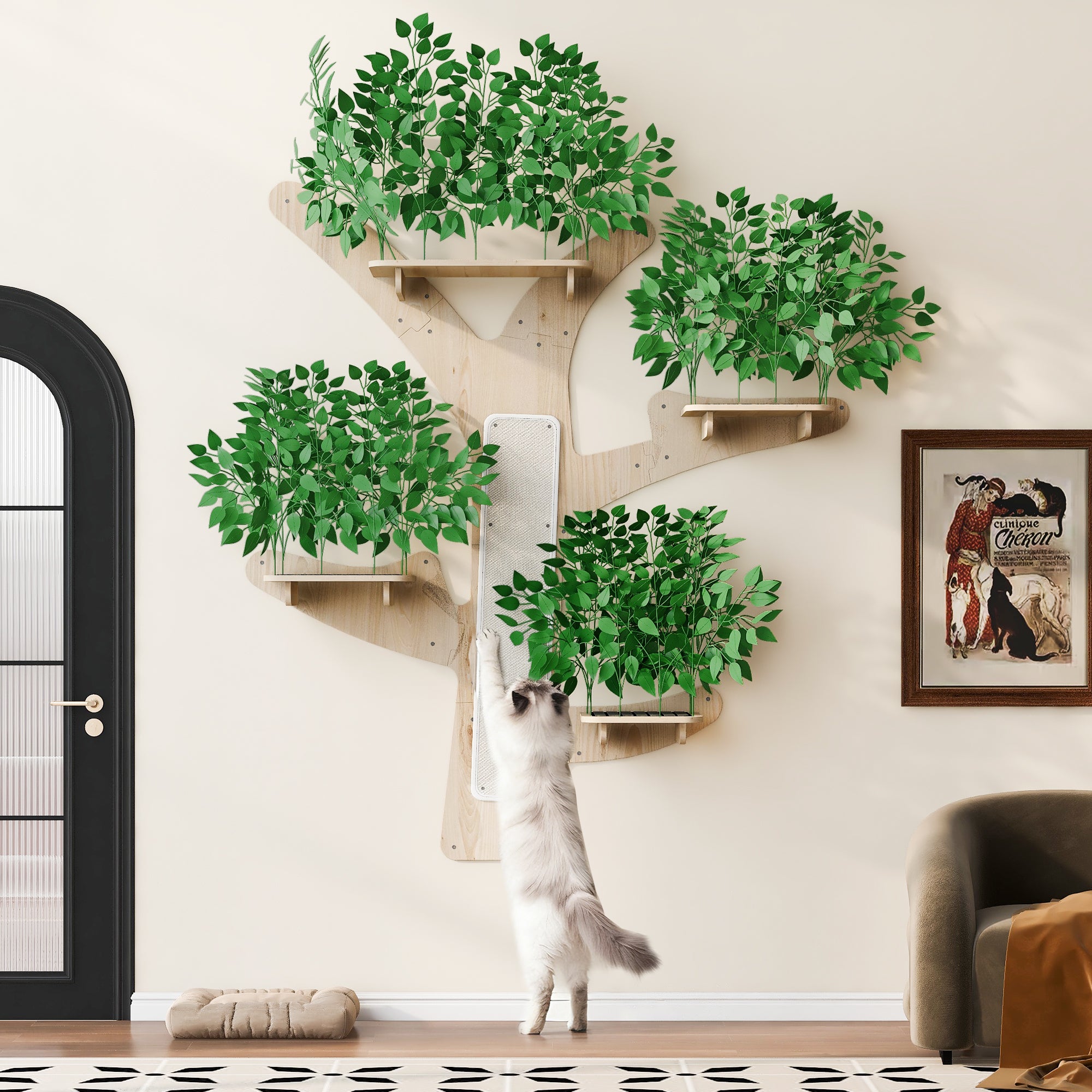 Árbol rascador para gato, verde, madera, jardín terraza balcón, 1 ...