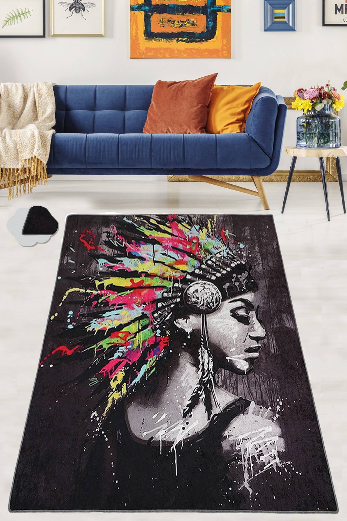 Tapis Oukaci 120x180cm Velours Motif Portrait femme indienne | Leroy Merlin