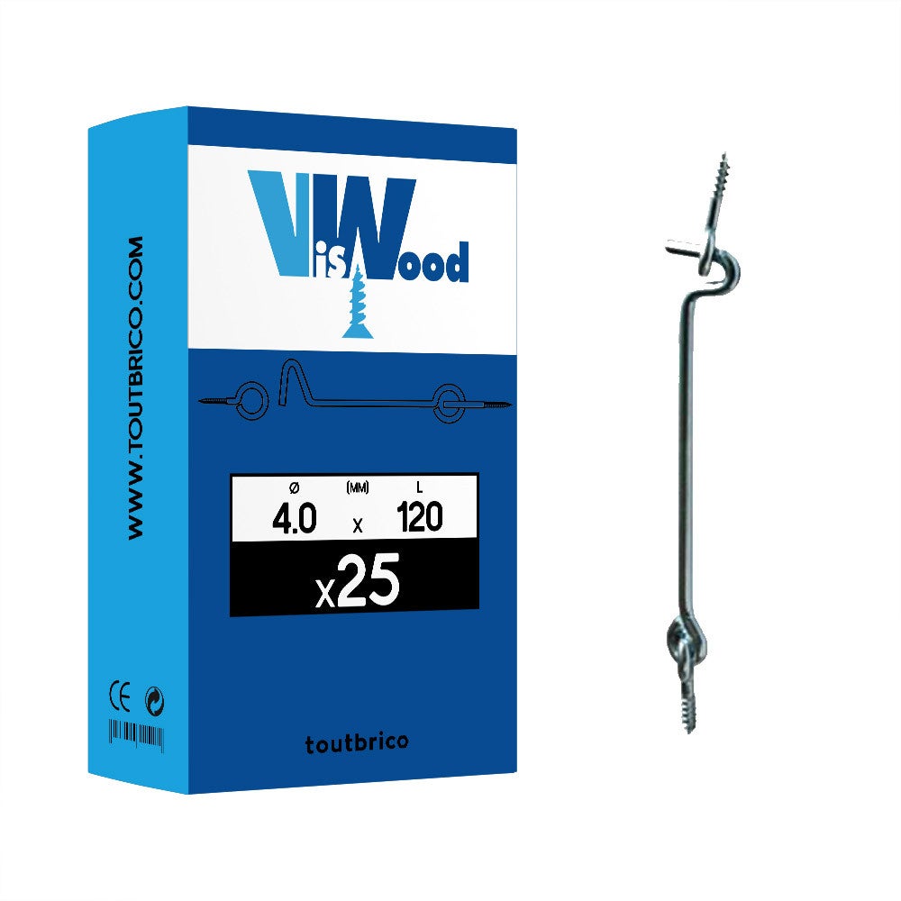 Boite 25 crochets de contrevent 5 X 120mm zingué - Viswood | Bricoman
