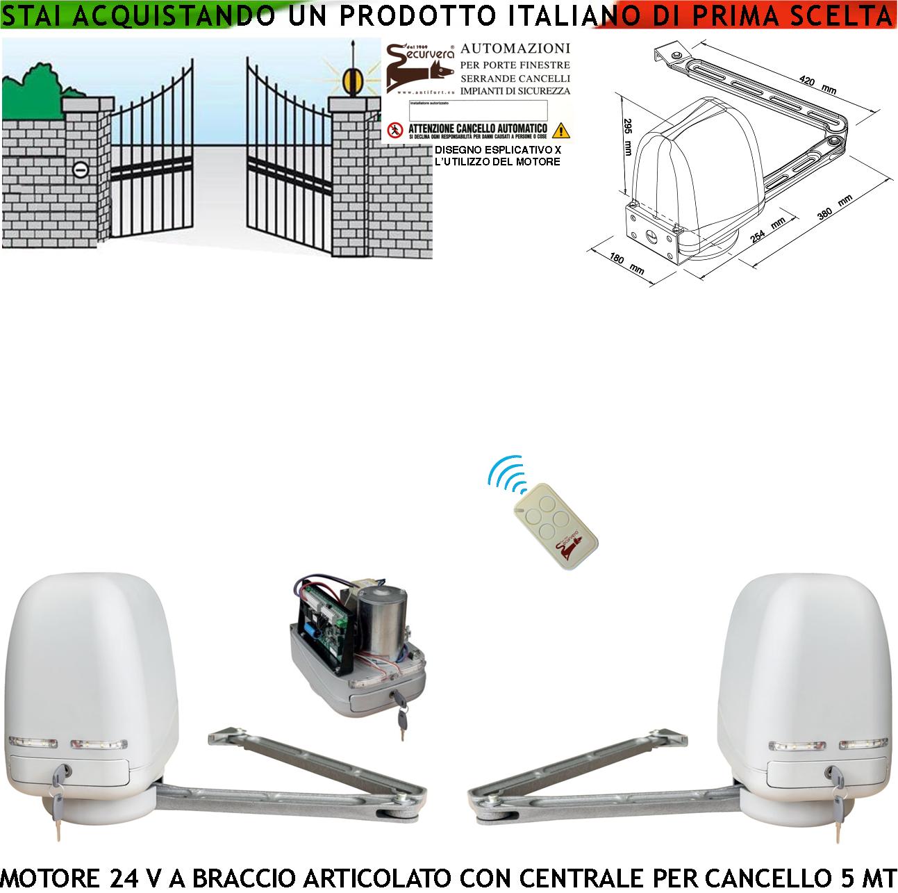 MOTORI A BRACCIO ARTICOLATO 220/24 V CENTRALE RADIOCOMANDO CANCELLO ...