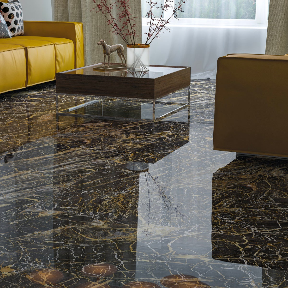 Carrelage sol poli effet marbre Black gold 120x120 cm - Réflex boutique ...