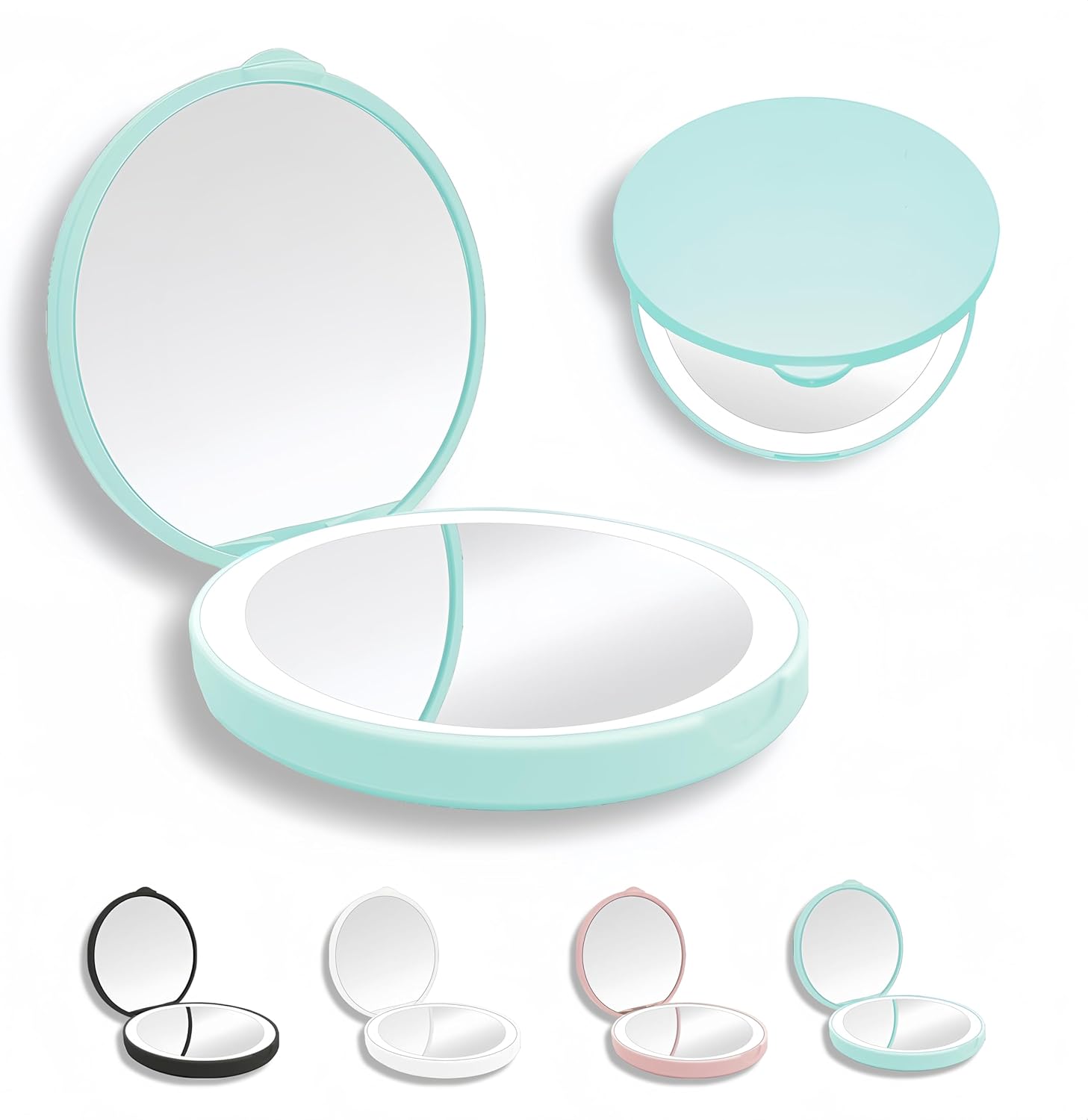 Mini miroir avec lumières, grossissement 1X/10X, miroir compact à LED ...