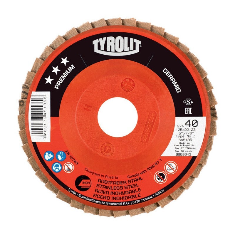 Disque lamelle PREMIUM CERAMIC D.125mm K.60 all.Inox STA CA TYROLIT ...