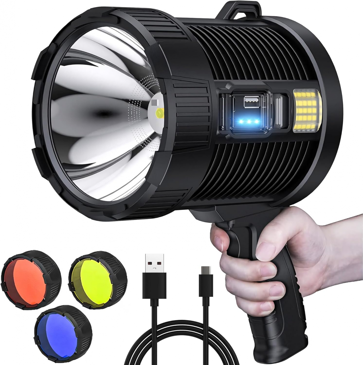 Foco recargable, linterna de mano grande, foco solar exterior ...
