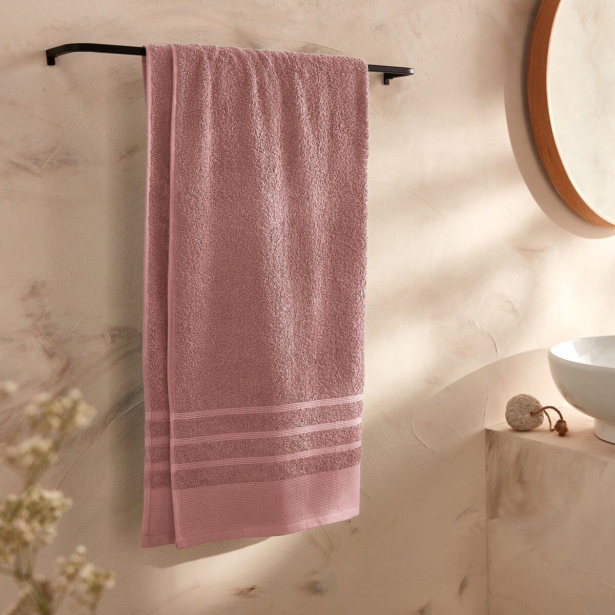 Drap de bain éponge bouclette 600 g/m2, Zavara - Rose thé - 70 x 140 cm ...